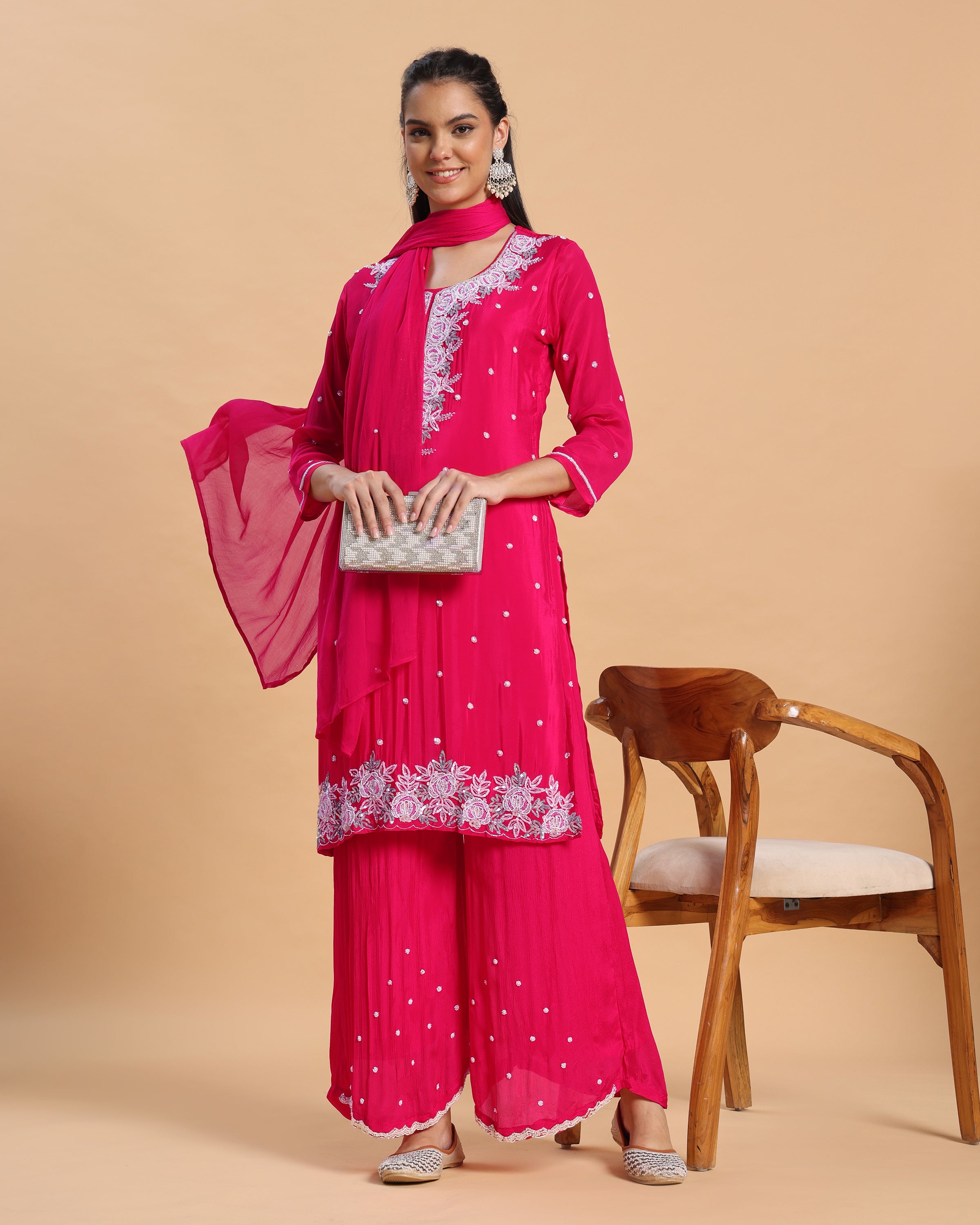Niyara - Rani Pink Chinon Handwork – गीत Nikhaar